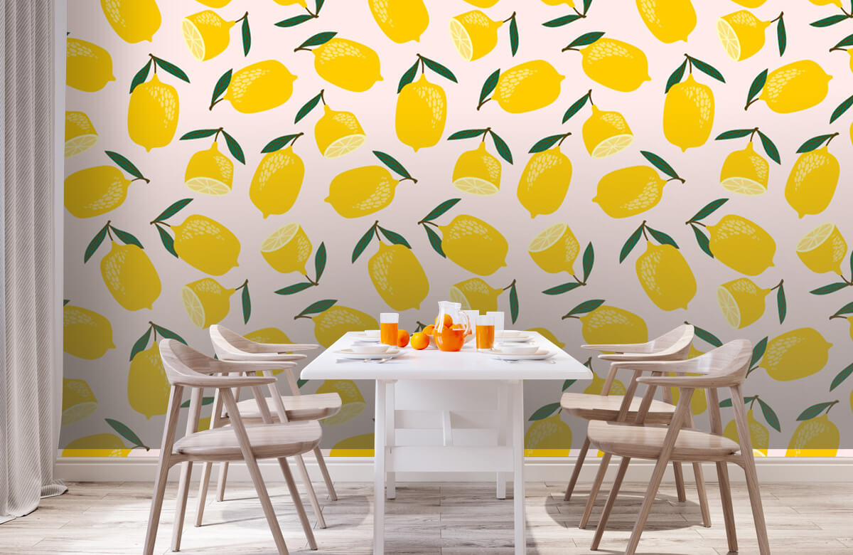 Citronmönster rosa - Wallgroup Fototapet