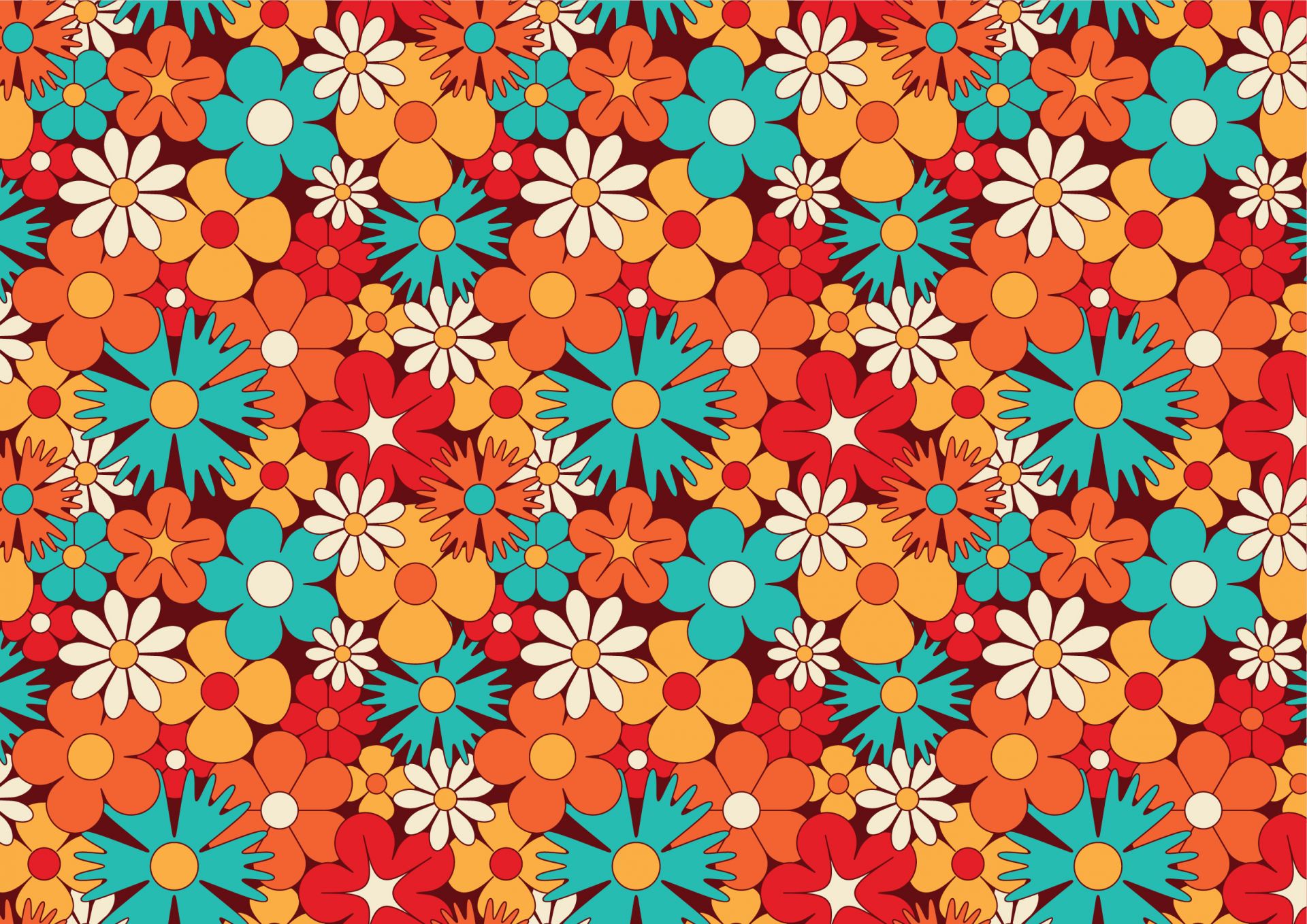 Fototapet - Glada retroblommor - Tapet.com