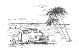 Fototapet - Stranden tecknad i svartvitt - Tapet.com